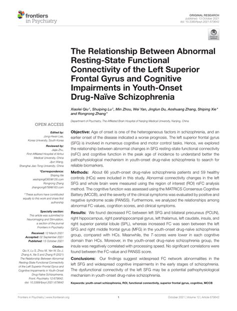 Pdf The Relationship Between Abnormal Resting State Functional