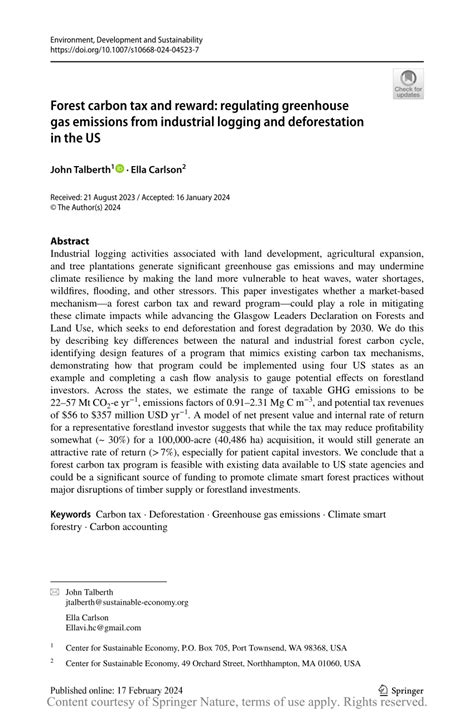 Pdf Forest Carbon Tax And Reward Regulating Greenhouse Gas Emissions