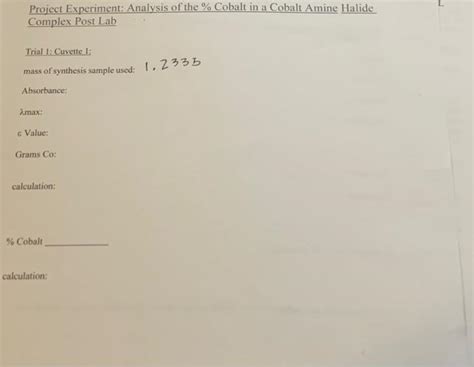 Project Experiment Analysis Of The Cobalt In A