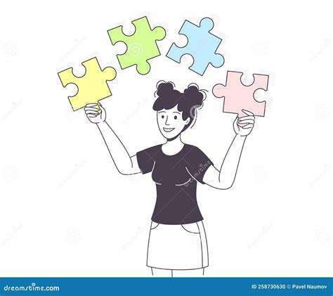 Woman Assembling Jigsaw Puzzle Connecting Mosaiced Pieces Together