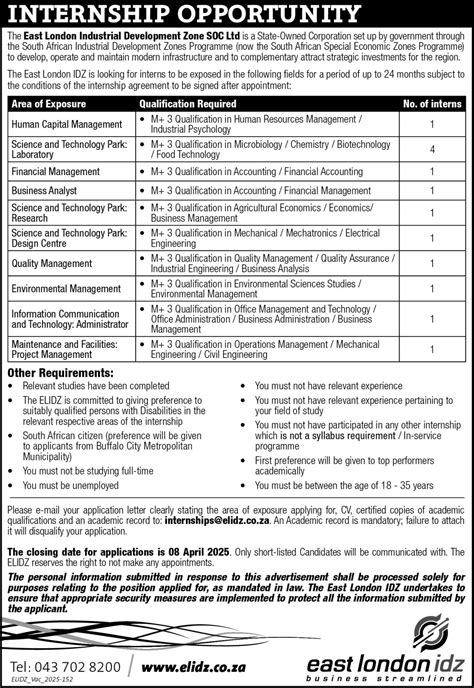 Internship Opportunity The East London Idz Is Looking For Interns To Be Exposed In The Following