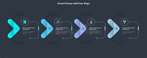 Arrow Infographic Process Template With Four Steps Dark Version Stock