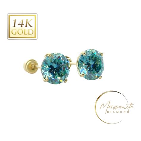 Green Moissanite 14k Real Yellow Gold Light Weight Gold Sold In 1 Pair