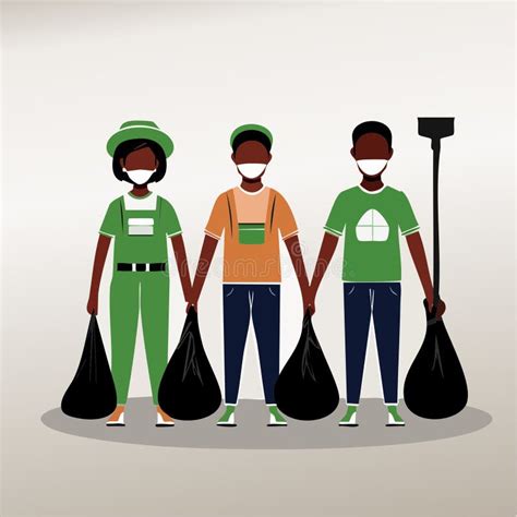 Sanitation Workers With Garbage Truck Diorama Stock Illustration