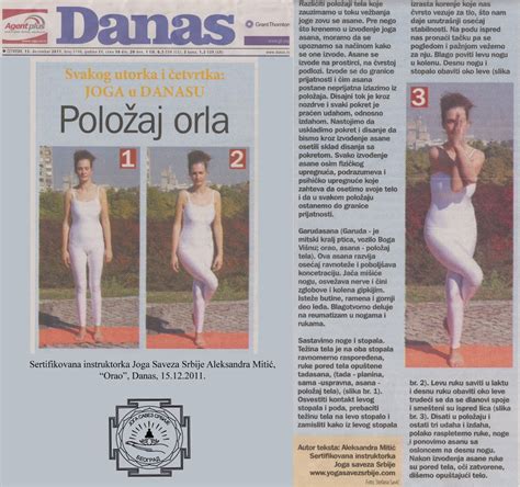 Intervju Aleksandra Mitić Asana Orao” Danas 2011 Joga Savez Srbije