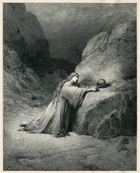 Gustave Dore Bible Art Mary Magdalene With Human Skull 1880 Antique