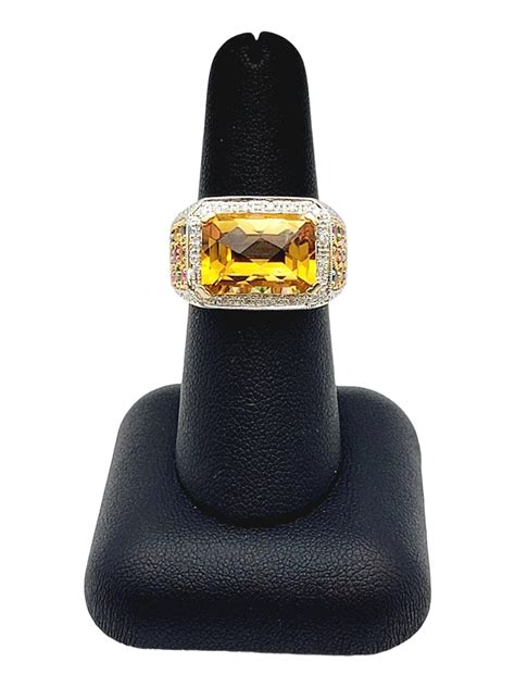 Rectangular Checkerboard Citrine And Multi Gemstone 14 Karat Gold
