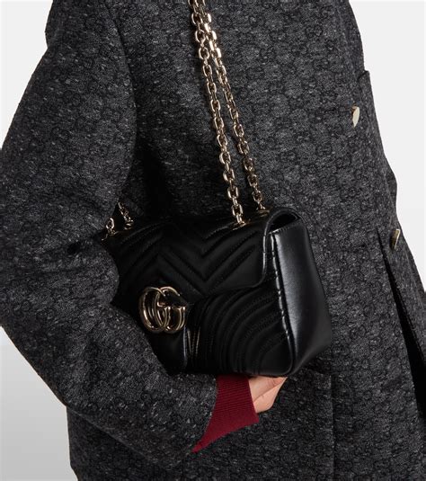 Gg Marmont Medium Leather Shoulder Bag In Black Gucci Mytheresa