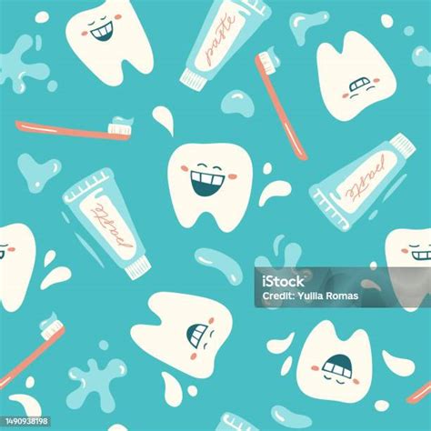 Teeth Seamless Pattern With Toothpase And Toothbrush Stock Illustration