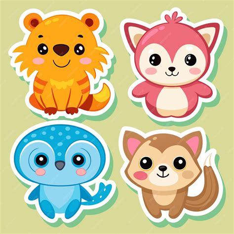 Cute Cartoon Animal Stickers Set With A Fox A Wolf A Penguin And A