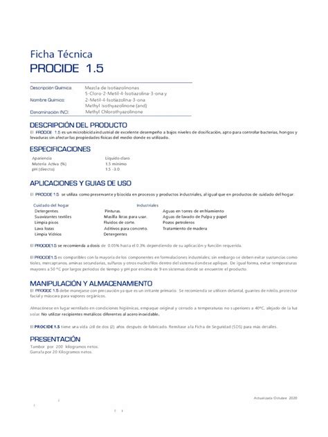 Microbicida Industrial Procide 1 5 Pdf Materiales