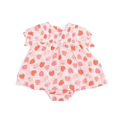 Angel Dear Strawberry Bliss Smocked Ruffle Bubble W Skirt Daily