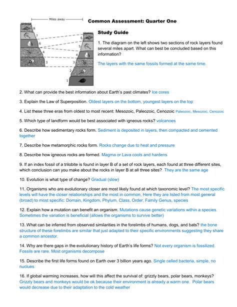 Quarter 1 Common Assessment Study Guide Answer Key