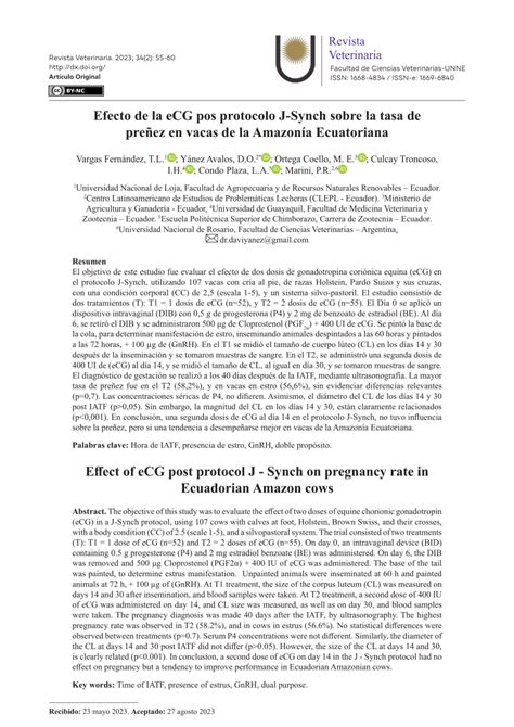 Pdf Efecto De La Ecg Pos Protocolo J Synch Sobre La Tasa De Preñez En