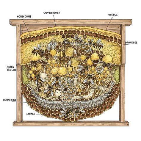Illustration Of A Beehive Structure Inside A Hive Box Showcasing
