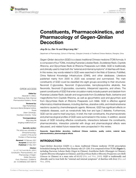 Pdf Constituents Pharmacokinetics And Pharmacology Of Gegen Qinlian