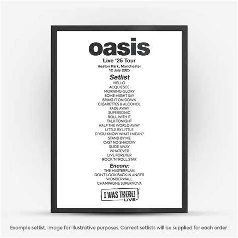 Oasis Setlist Poster Wembley Stadium London 25th July 2025 I Was