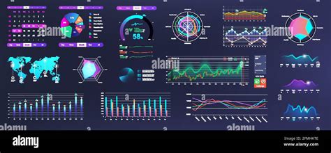 Modern Neon Ui Ux And Kit Elements Interface With Charts Graphics And Infographics Network
