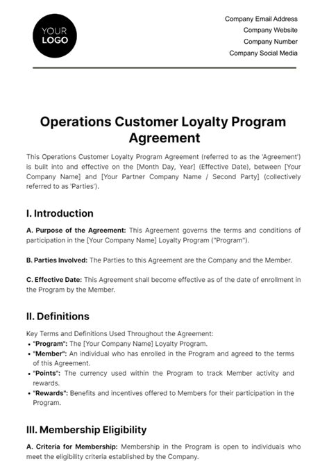 Free Operations Customer Loyalty Program Agreement Template To Edit Online