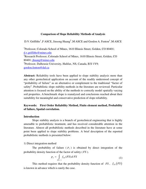 Pdf Comparison Of Slope Reliability Methods Of Analysis