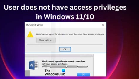 Word User Does Not Have Access Privileges In Windows 1110