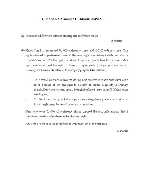 Tutorial Assignment 1 Variation Of Class Rights Tutorial Assignment