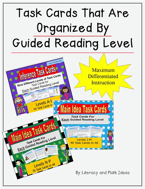 Literacy And Math Ideas Task Cards That Are Organized By Guided Reading