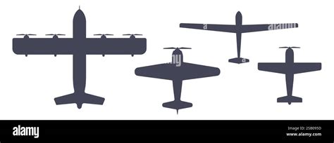 Silhouettes Of Light Single Engine Aircraft A Glider And A Heavy