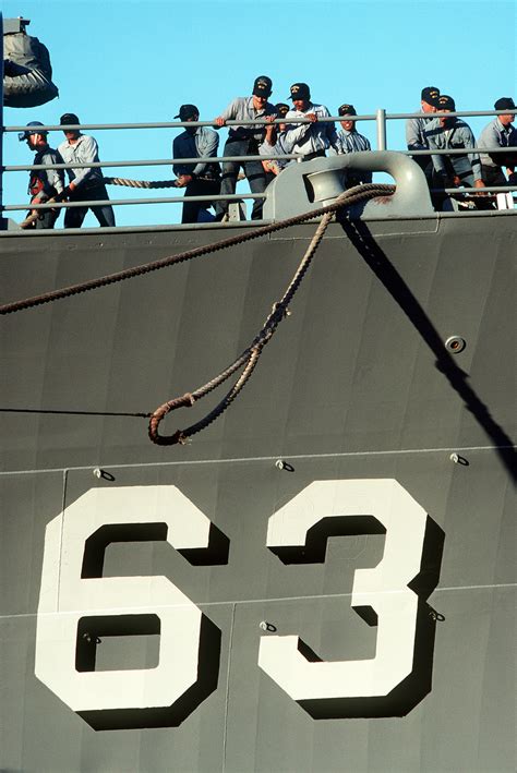 Crew Members Aboard The Battleship Uss Missouri Bb 63 Watch As A