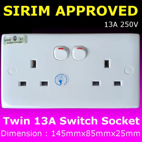 Sirim Approved 2 Gang 13a Switch Socket Double Socket Power Point Twin