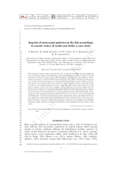 Pdf Imprint Of Monsoonal Patterns On The Fish Assemblage In Coastal