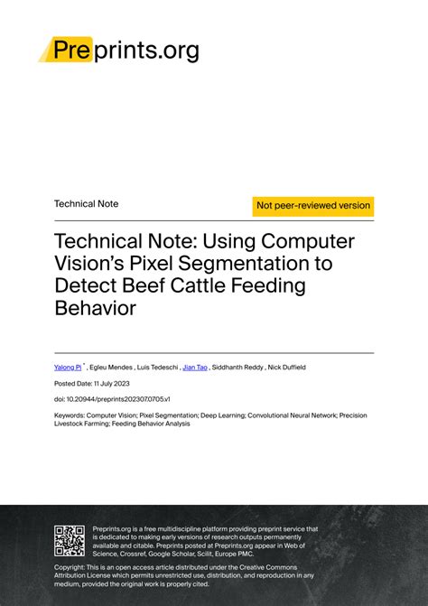 Pdf Technical Note Using Computer Visions Pixel Segmentation To Detect Beef Cattle Feeding