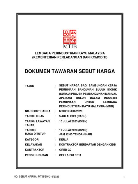 Mtib Sh 016 2023 Dokumen Tawaran Sebut Harga Surau Buluh Pdf