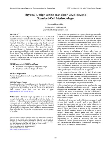 pdf physical design at the transistor level beyond standard cell