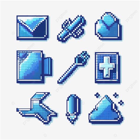 Retro Blue Pixel Computer Cursor Set Icons Design Graphic Png
