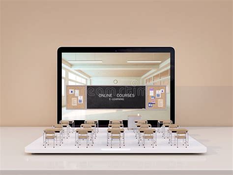 Classroom Model With Laptopconcept For Online Coursese Learning
