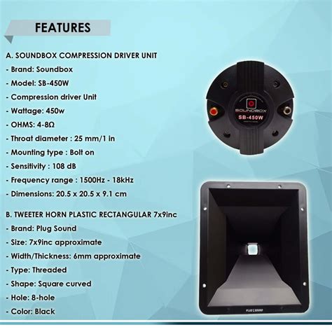 Compression Driver Unit Sb 450w 450w 4 8 Ohms With Tweeter Horn Plastic