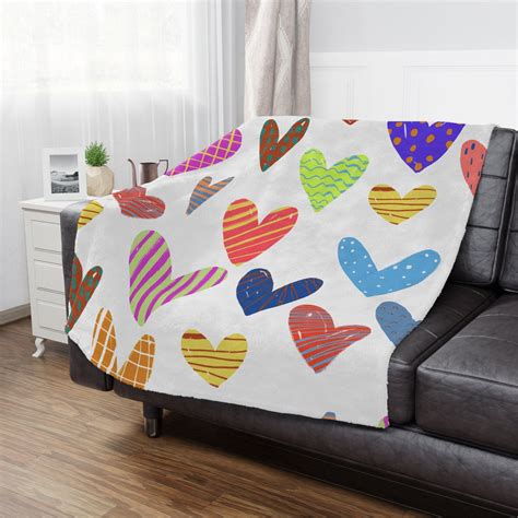 Colorful Hearts Lightweight Minky Blanket Micro Fleece Ultra Fine