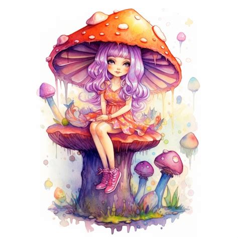 Premium Ai Image Araffe Girl Sitting On A Mushroom With A Pink Dress