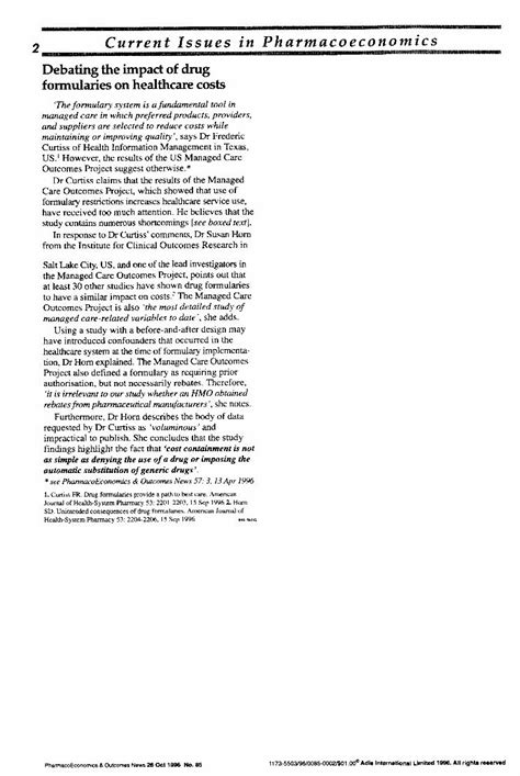 Pdf Debating The Impact Of Drug Formularies On Healthcare Costs