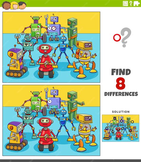 premium vector differences educational game with cartoon robots group