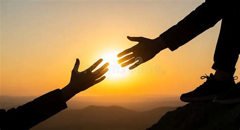 Reaching Hands Sunset Assistance Helping Hands Reaching Out Stock