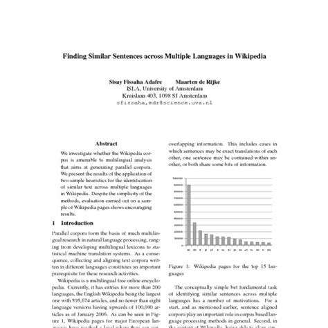 Finding Similar Sentences Across Multiple Languages In Wikipedia Acl Anthology