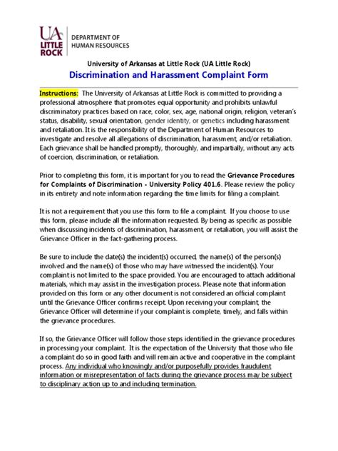 Discrimination And Harassment Complaint Form Download Free Pdf