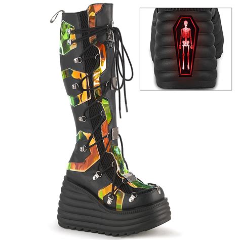 Demonia Blaze 152 Led Light Up Back Coffin Knee High Boot Sincity