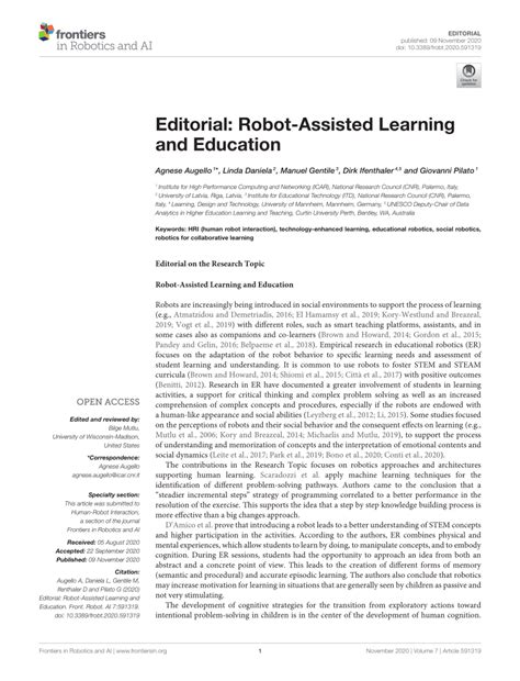 Pdf Editorial Robot Assisted Learning And Education