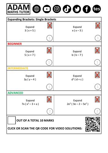 Gcse Expanding Brackets Worksheets Exam Questions And Solutions Teaching Resources