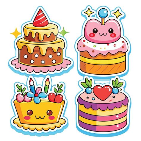 Cute Cake Stickers Set Illustration 54555725 Vector Art At Vecteezy