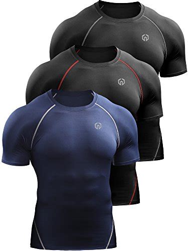Neleus Mens 3 Pack Compression Baselayer Athletic Workout T Shirts