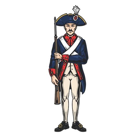 Historical Soldier In Uniform Stands With Musket Premium Vector
